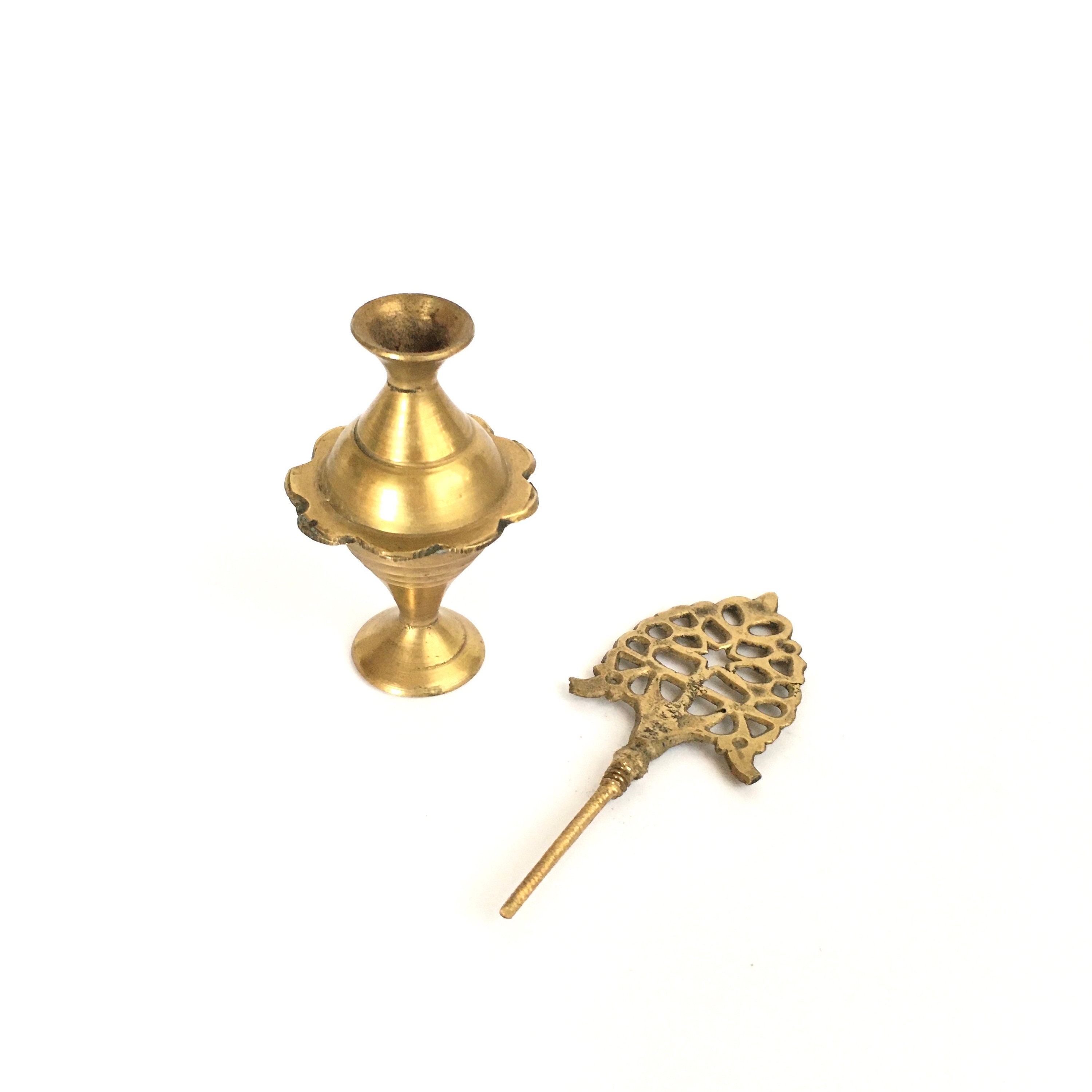 Vintage Brass Surma Dani Eye Kohl Holder & Stick Islamic Arabic Ornate ...