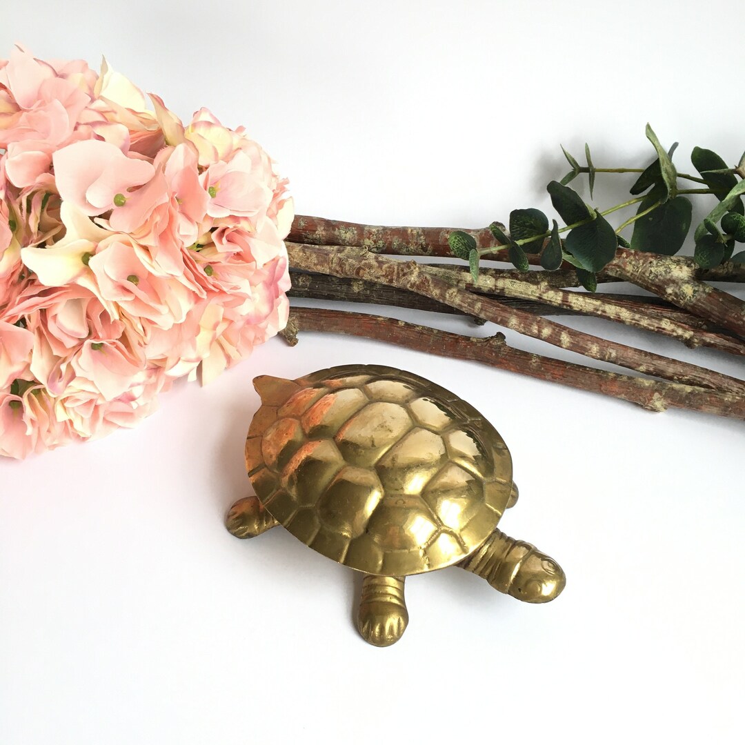 Brass Turtle Box Vintage Lidded Tortoise Trinket Dish Brass Jewellery ...