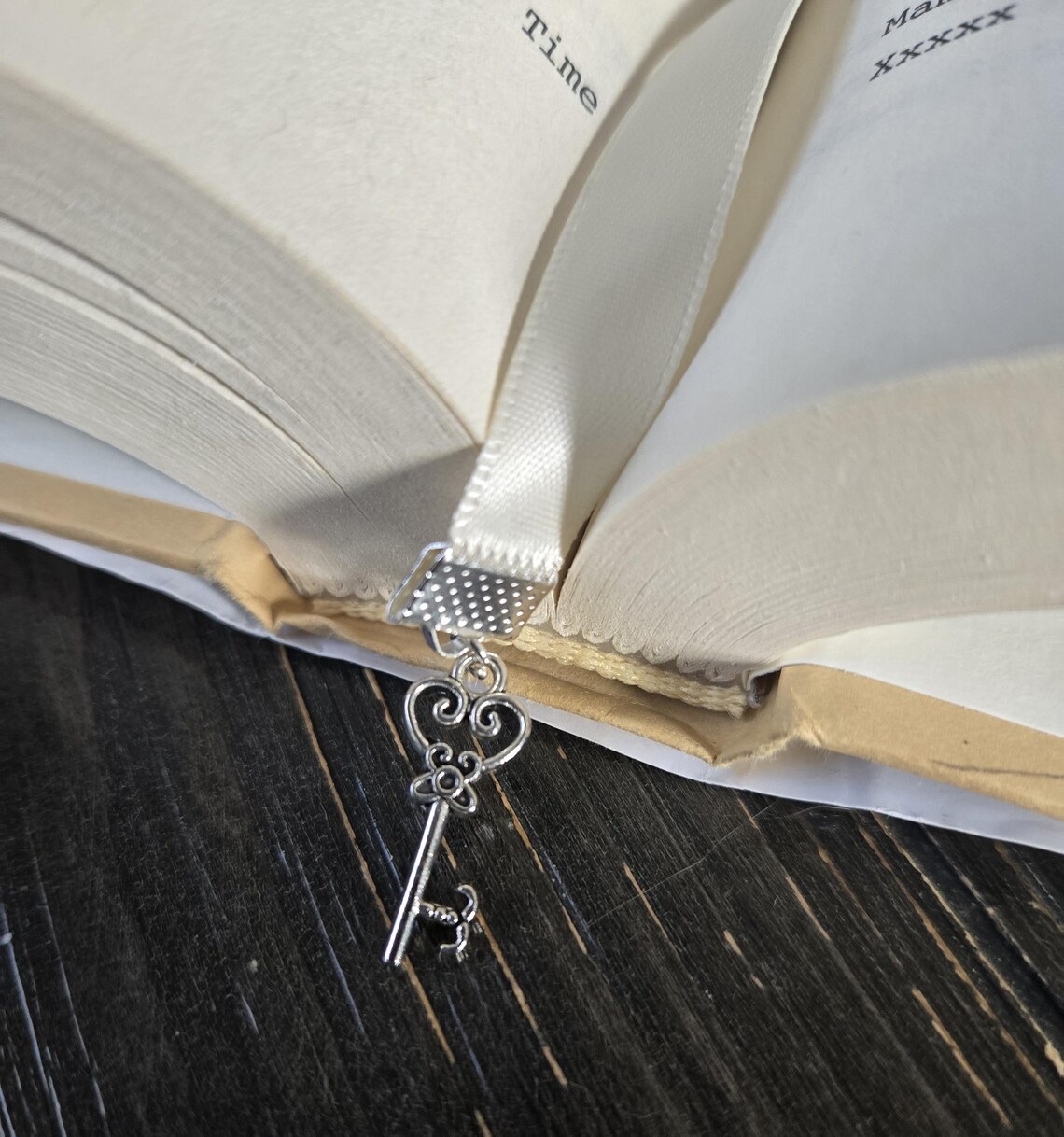 Key and Jewel Ribbon Bookmark: Silver & Ivory Book Accessory - Etsy