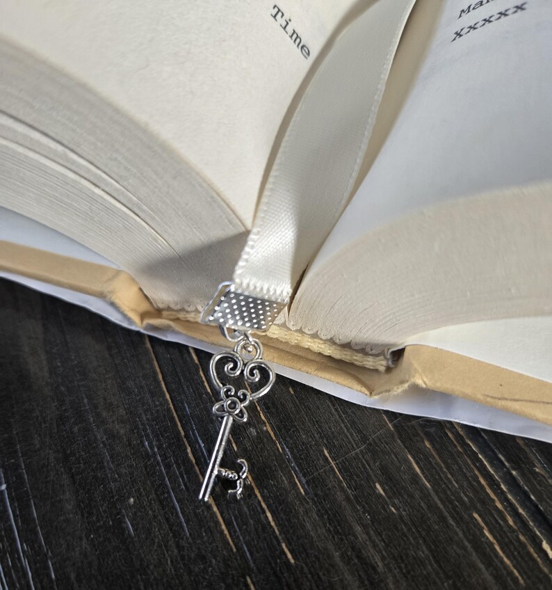 Key and Jewel Ribbon Bookmark: Silver & Ivory Book Accessory - Etsy