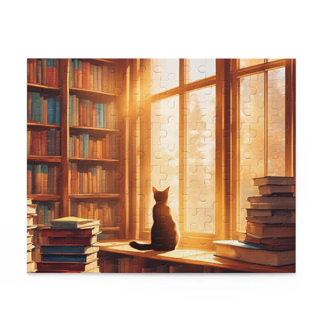 Cat in Library Jigsaw Puzzle: Cozy Indoor Activity - Etsy