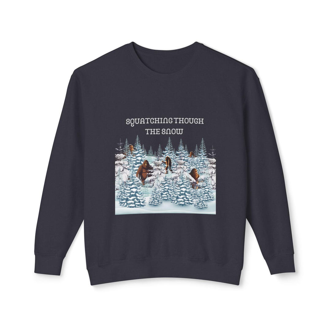 Squatching Sasquatch Lightweight Sweatshirt, Winter Bigfoot Crewneck ...