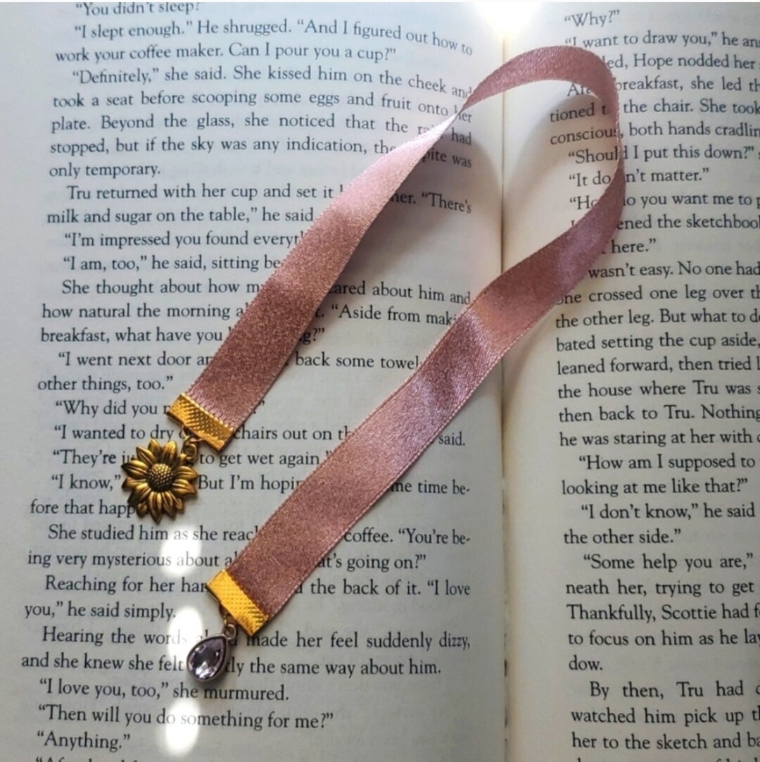 Pink Sunflower Ribbon Bookmark, Ribbon Bookmark Jewel, Book Accessory ...