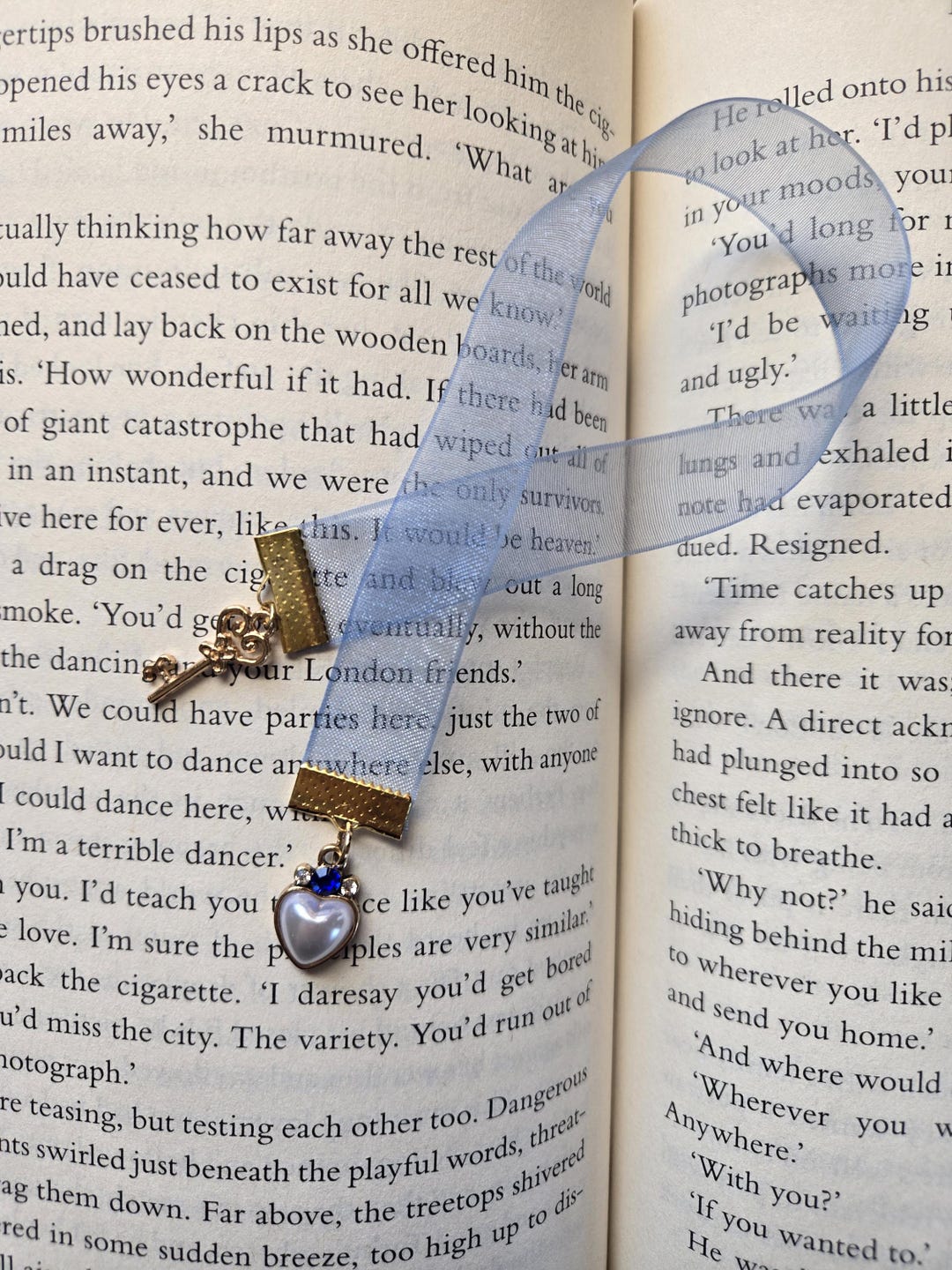 Pearl Heart and Key Blue-ribbon Bookmark, Ribbon Bookmark Jewel, Book ...