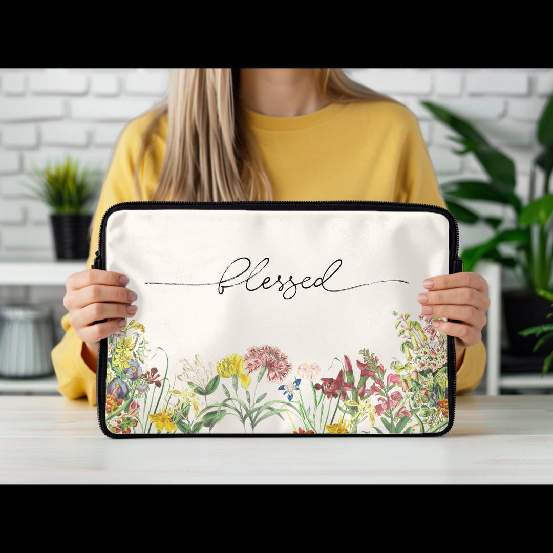 Blessed Laptop Sleeve, Christian Laptop Case, Colorful Floral Notebook ...