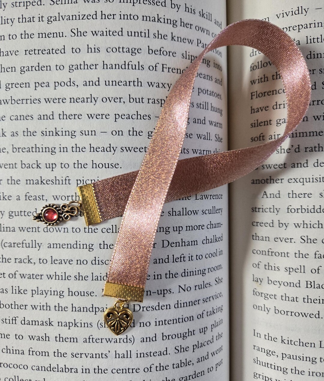 Antique Style Gold Heart Ribbon Bookmark, Pink Ribbon Bookmark Jewel ...