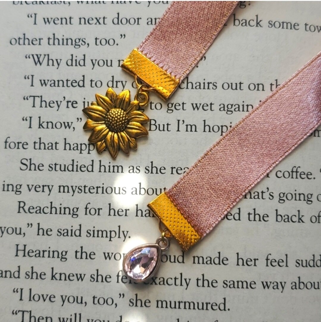 Pink Sunflower Ribbon Bookmark, Ribbon Bookmark Jewel, Book Accessory ...