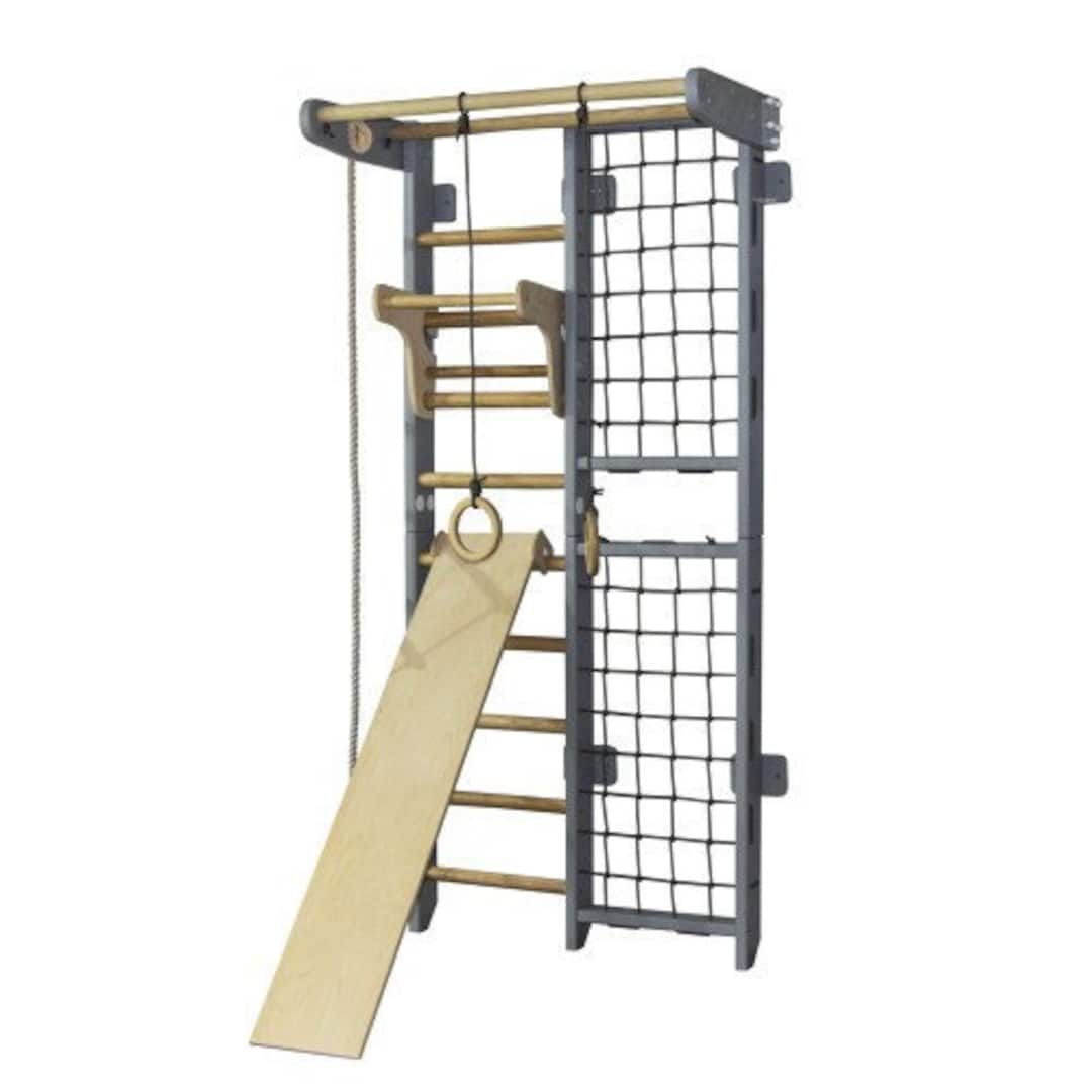 Wooden Gray Playground Gym for Home and Yard Wall Ladder Indoor ...