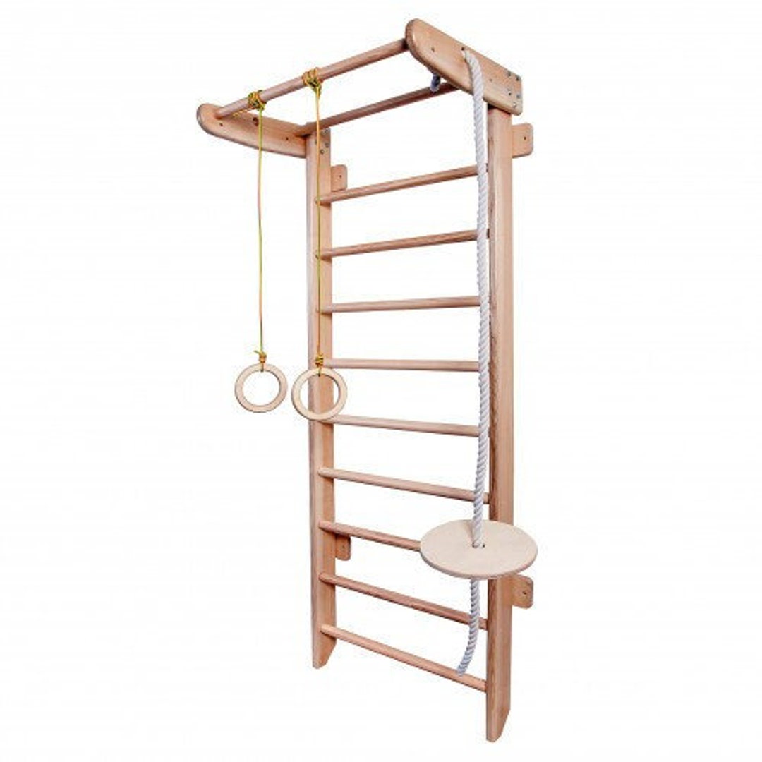 Wooden Swedish Ladder Wall Bars Playground Gym Climbing Rope Wall Home ...