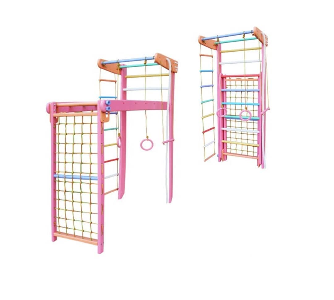 Wooden Pink Playground | Transformer for Home and Yard | Wall Ladder ...