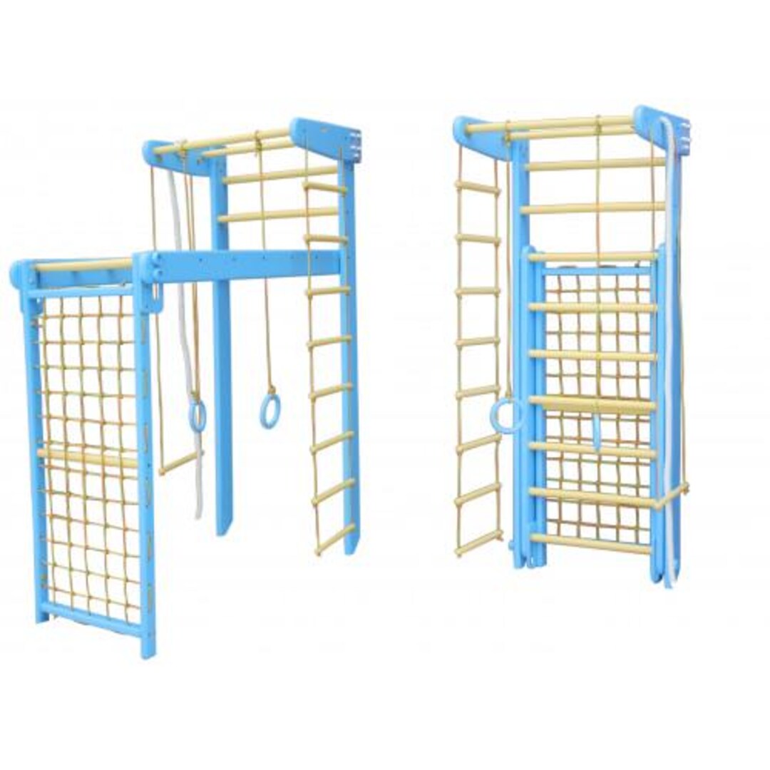 Wooden Light Blue Playground Transformer for Home and Yard Wall Ladder ...