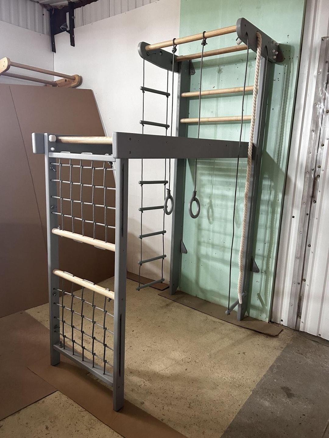 Wooden Gray Playground Transformer for Home and Yard Wall Ladder Indoor ...