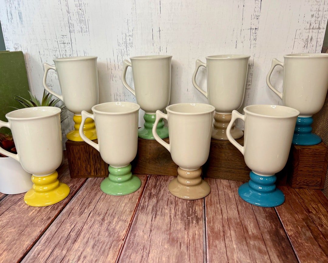 Vintage Hall Pottery Set off 8 off White Coffee Mugs With Different ...