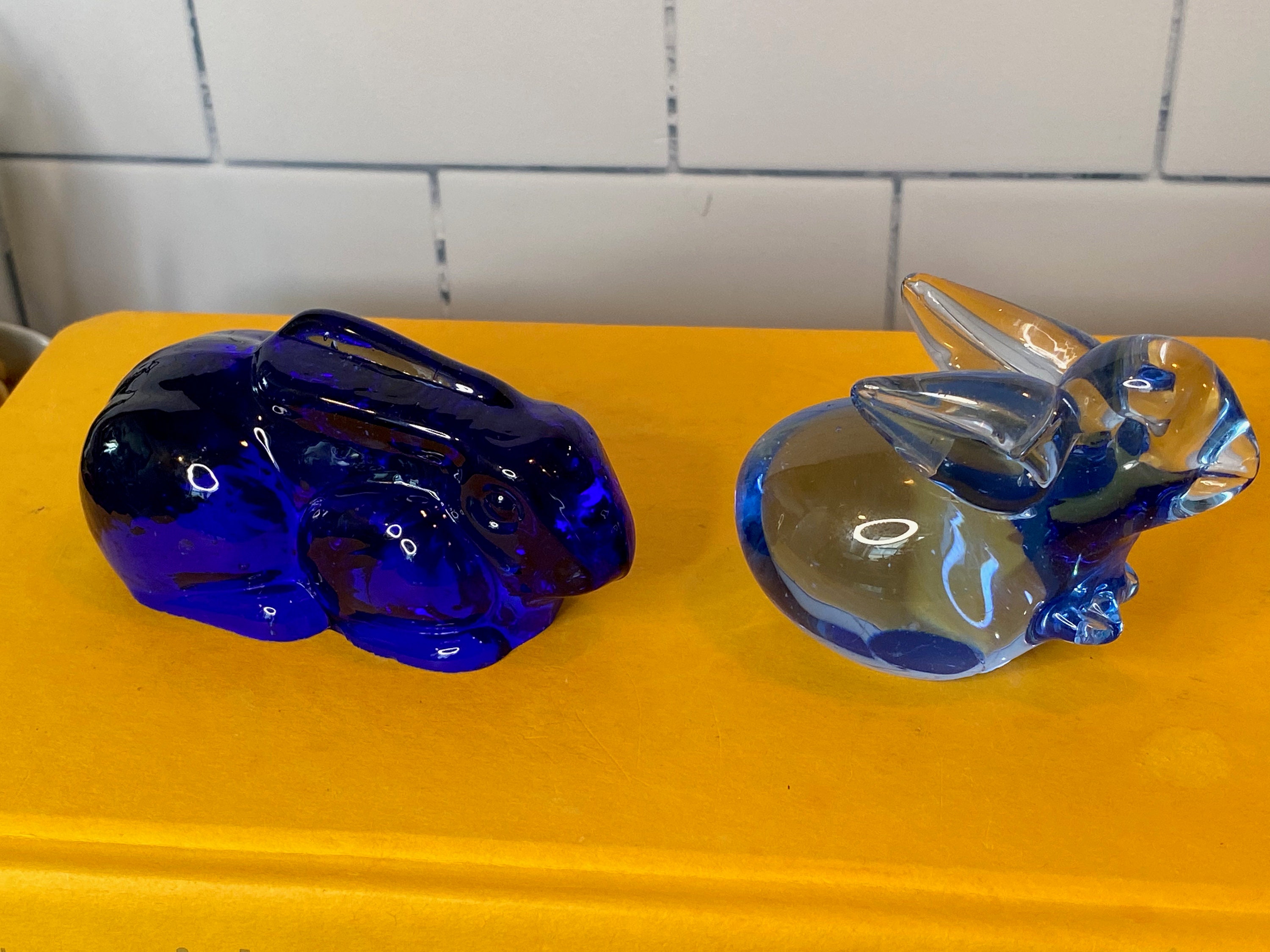 Art & Collectibles Blue Glass Bunny Figurine Vintage Blown Glass Blue ...