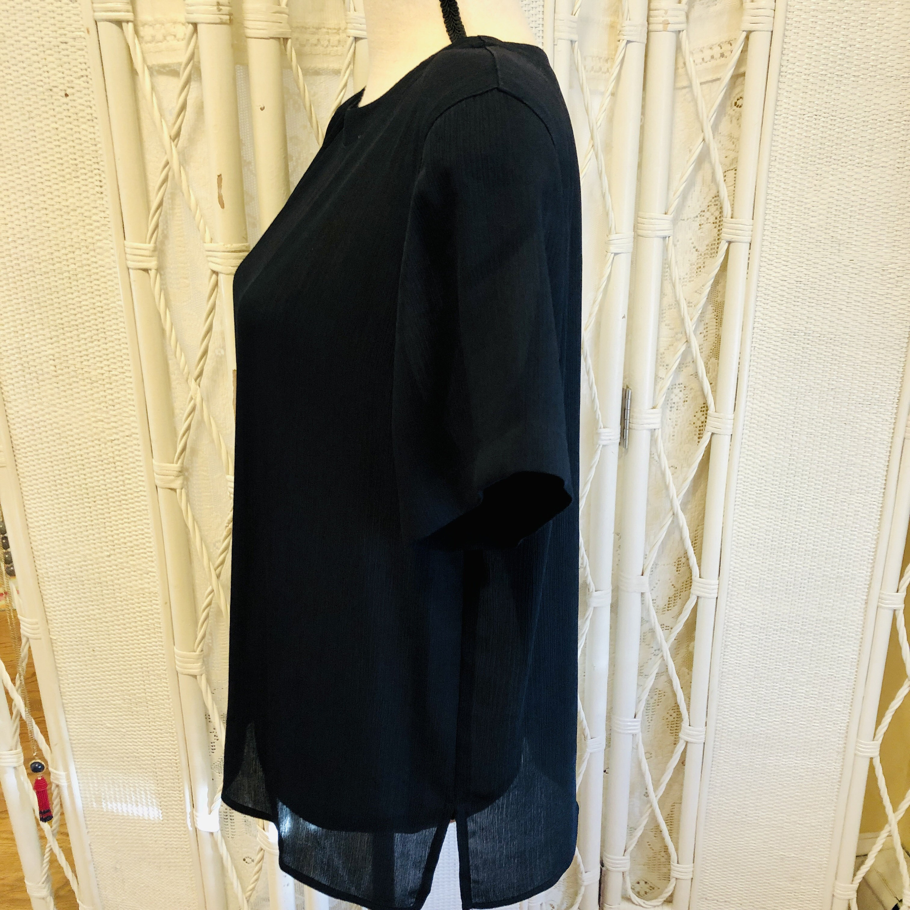 Vintage 1990's Blouse RENA ROWAN Navy Blue Button Back Crinkle Texture ...