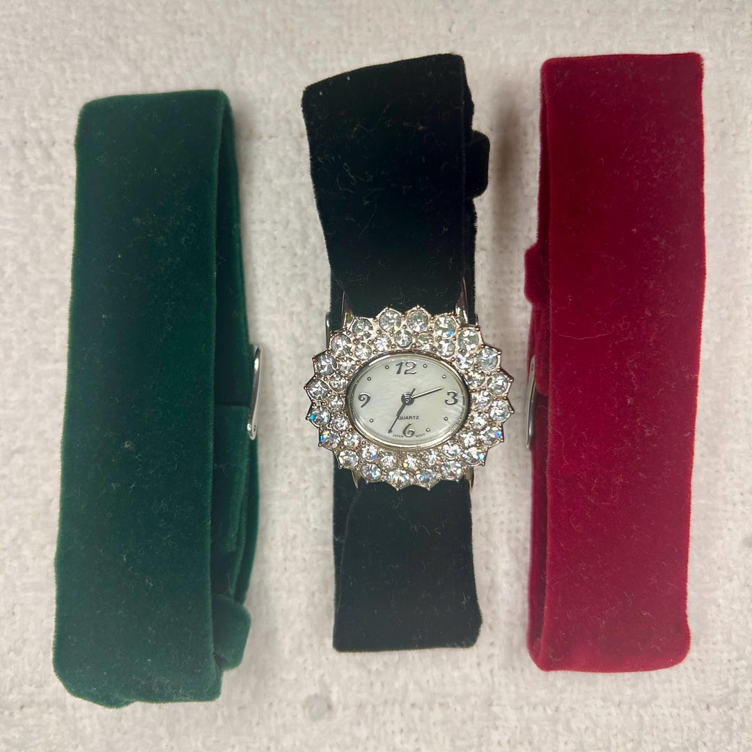Vintage Early 2000s Velvet Band Watch • Crystal Surround - Etsy