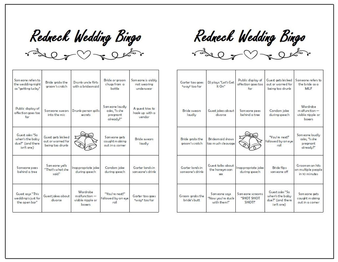 Redneck Wedding Bingo Generator - Etsy