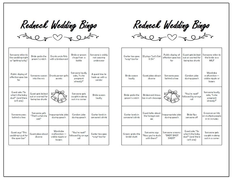Redneck Wedding Bingo Generator - Etsy