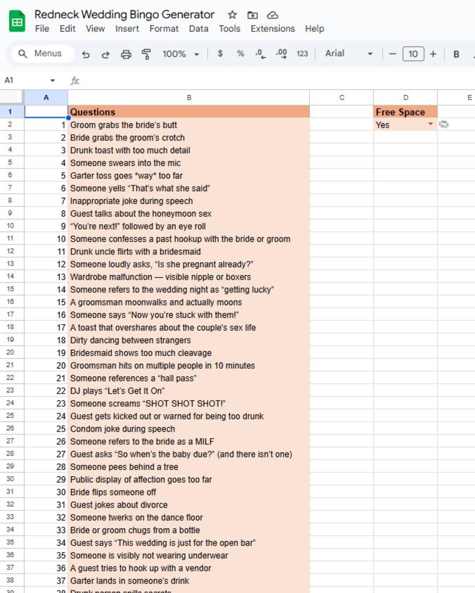Redneck Wedding Bingo Generator - Etsy