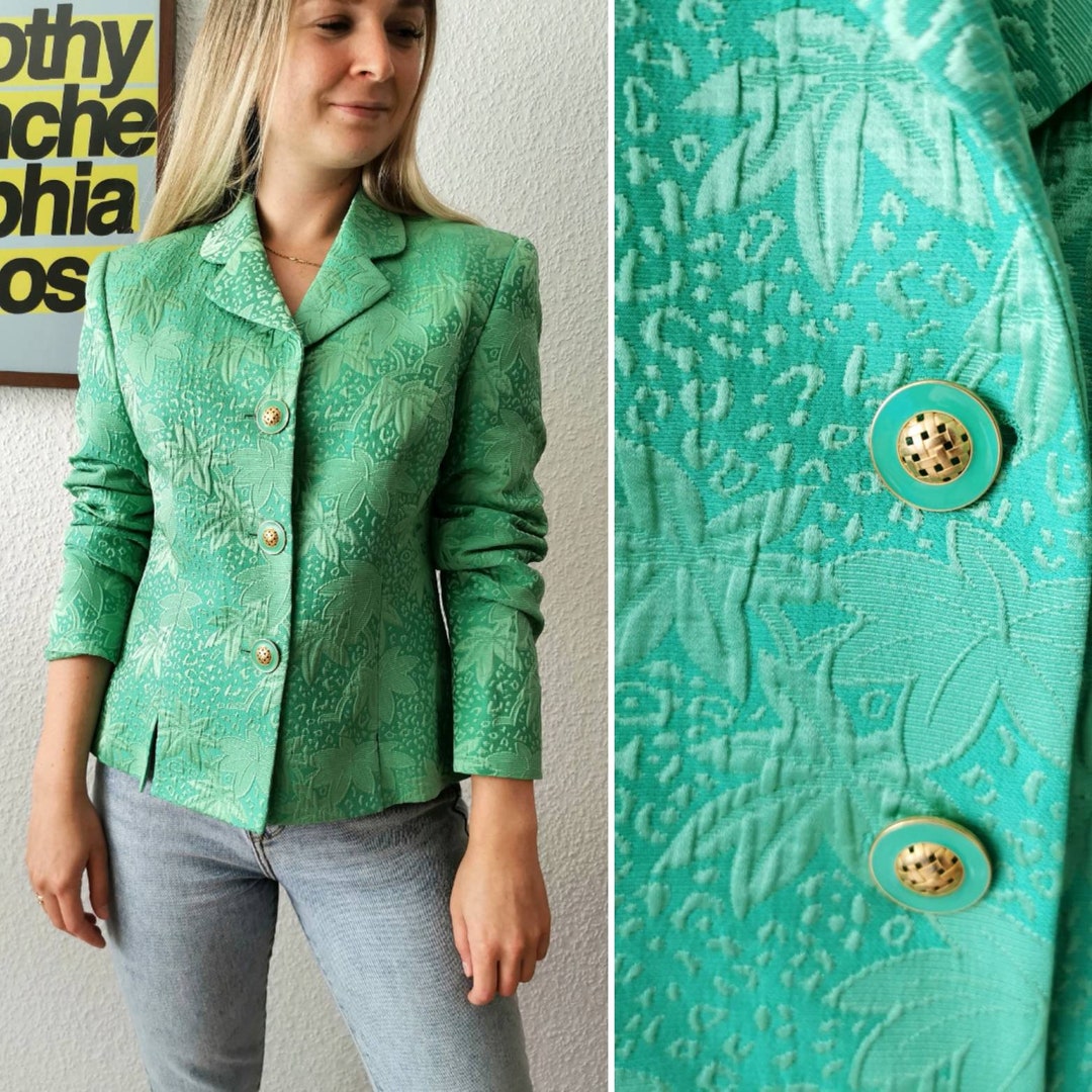 Vintage Blazer, 1980's Basler Silk Cotton Leafs Jacket Green Statement ...