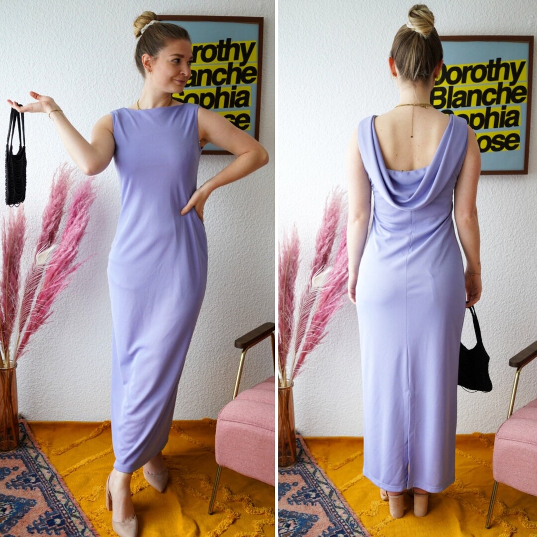 Vintage Dress, 1990's Y2k Decent Maxi Dress, Waterfall Decollete, Light ...