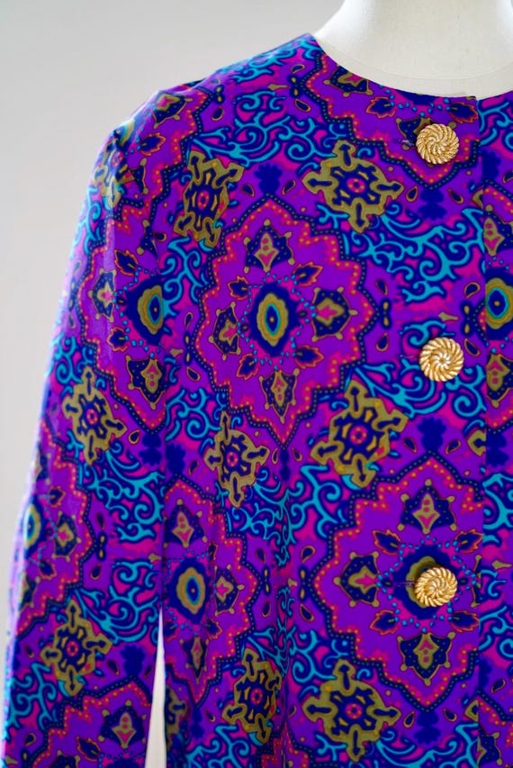 1970s Psychedelic Purple Dress with Gold Buttons - Vi… - Gem