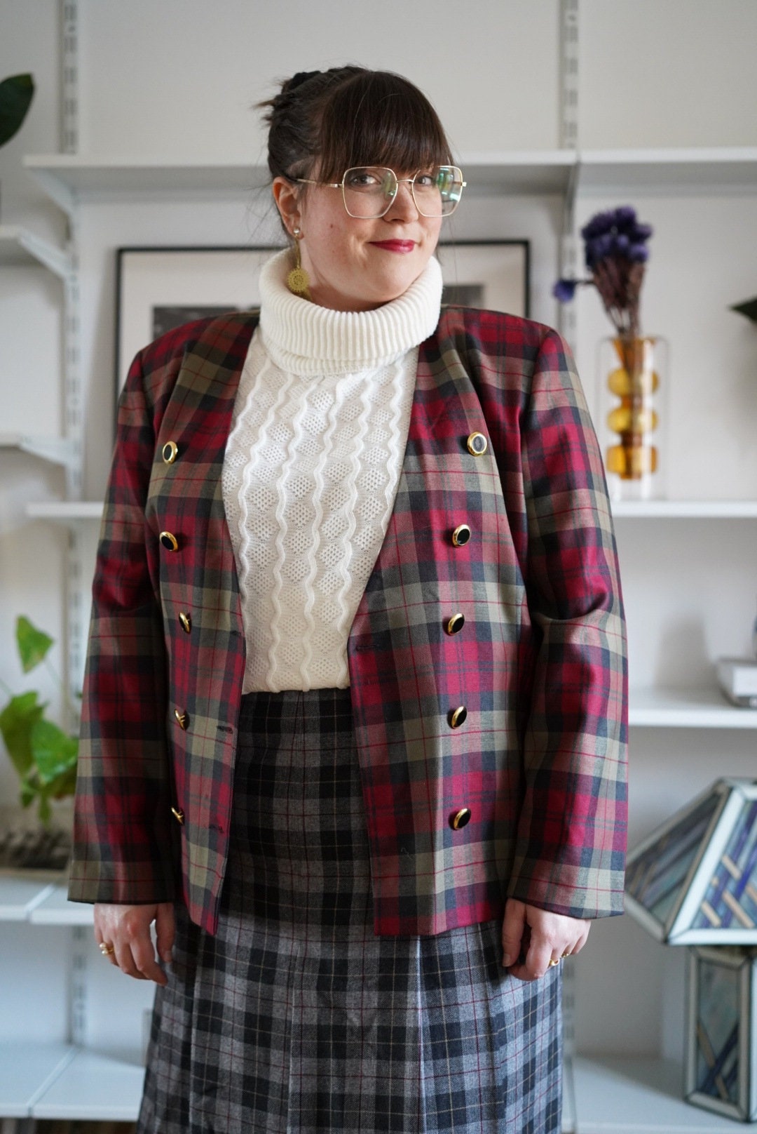1980's Vintage Blazer, Red Chequered Wool Jacket, Size US 12-14 | UK 16 ...