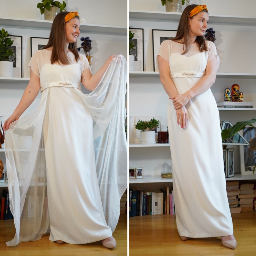 Vintage Wedding Dress, 1990's White Maxi Removable Train Y2k Wedding ...