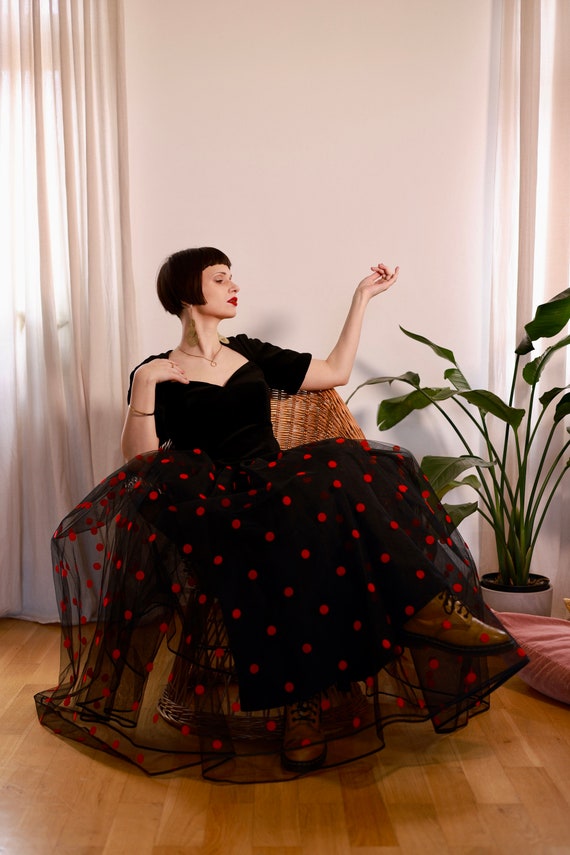 vintage dress 1980s Frank usher velvet and tulle maxi… - Gem