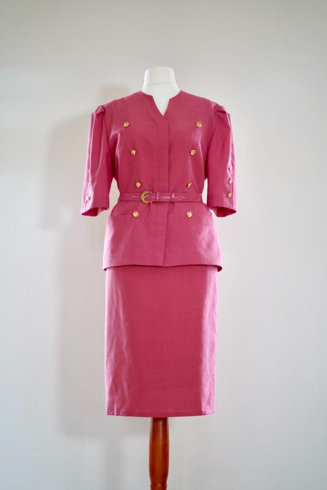 L | Vintage 1980s Two-piece Pink Skirt and Blazer Set, Delmod ...