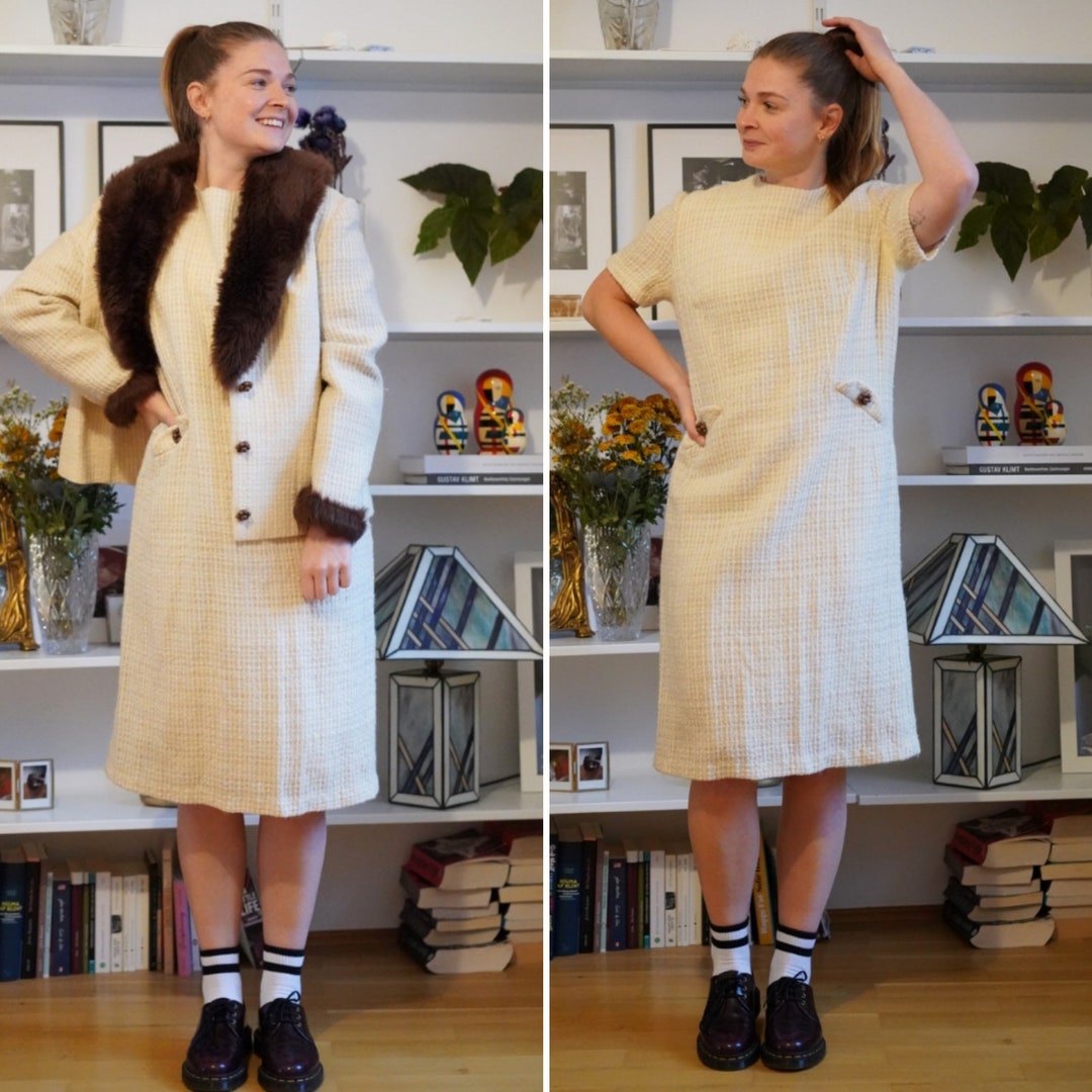 Vintage Co-ord, 1960's Wool Dress and Blazer Set, Fake Fur Flower ...