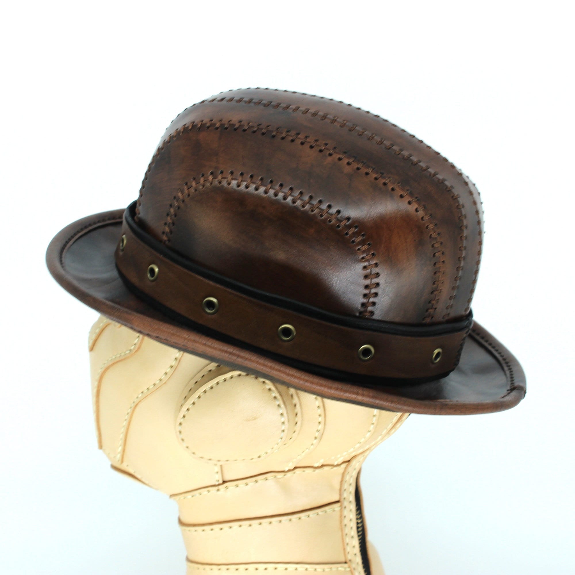 Brown Leather Bowler Hat - Etsy