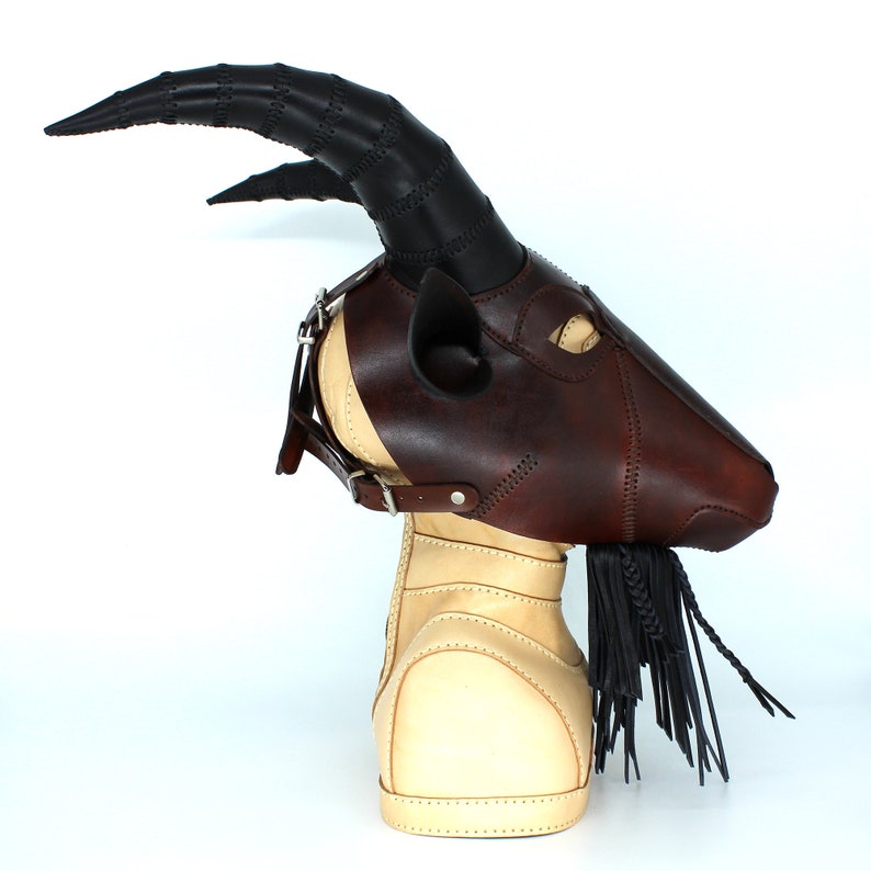 Handmade Leather Goat Mask: Baphomet Horned Headdress, Cosplay Costume ...