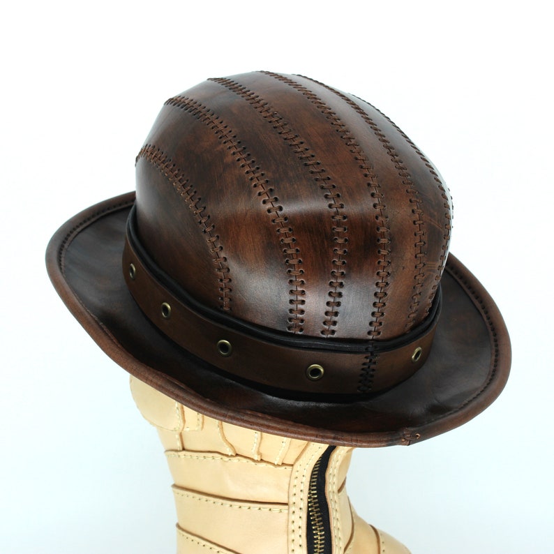 Brown Leather Bowler Hat - Etsy
