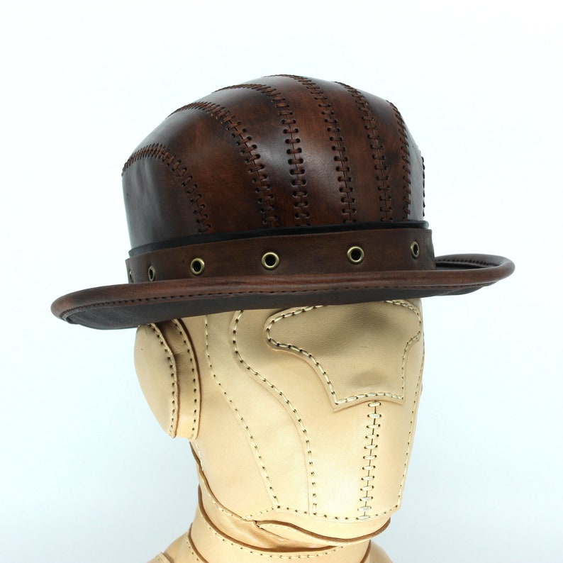 Brown Leather Bowler Hat - Etsy