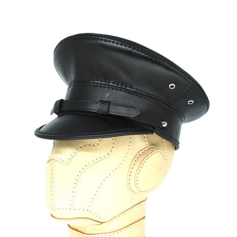 Leather Officer Peaked Cap Army Commander Hat Visor Cortical - Etsy