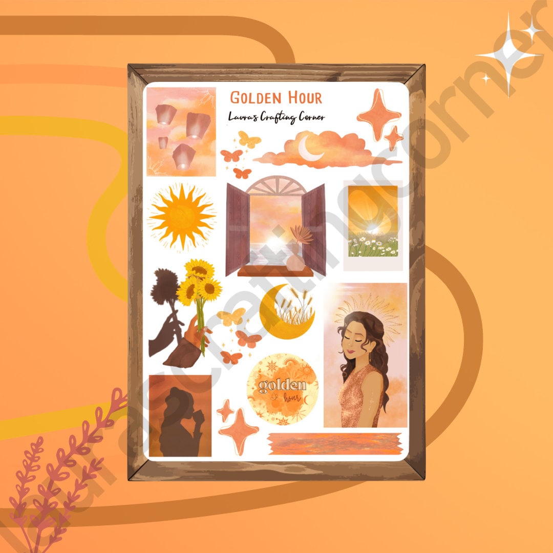 GOLDEN HOUR Sticker Sheet, Bujo Stickers, Planner Stickers, Bullet ...