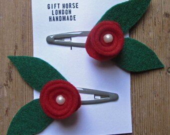 Pink Rose Hair Clip, Felt Roses Hair Clips, Floral Hair Clips, Toddler ...