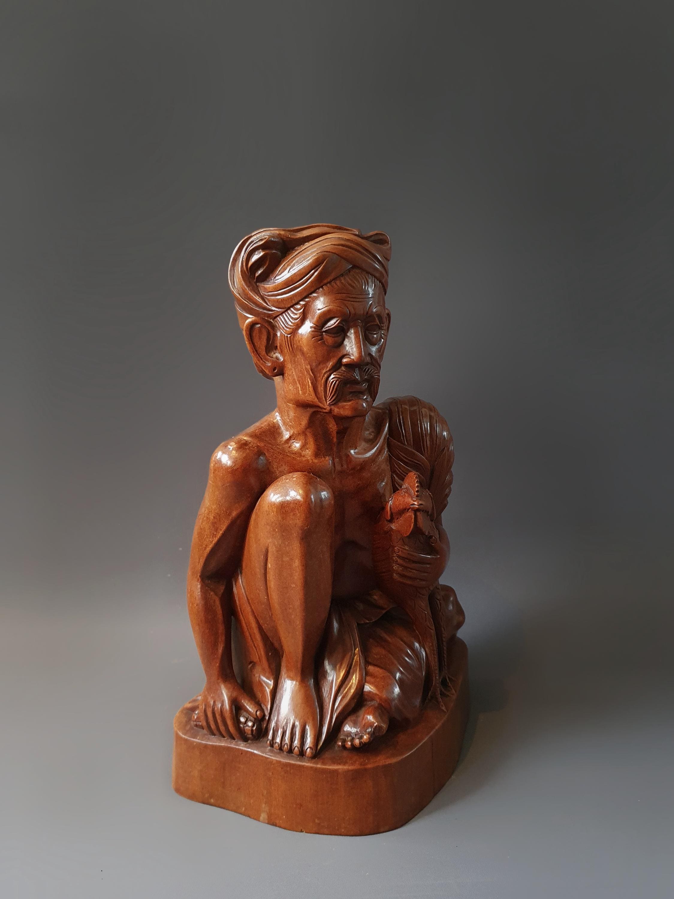 Balinese Man With Rooster Bali Indonesian Wood Carving Sculpture ...