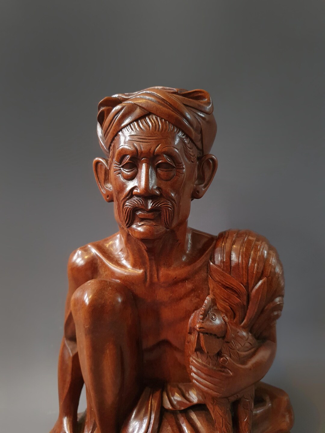 Balinese Man With Rooster Bali Indonesian Wood Carving Sculpture ...