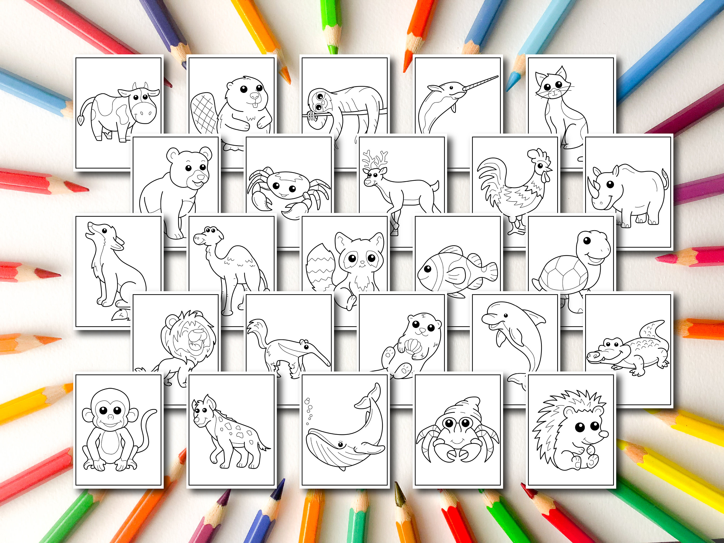 50 Animal Coloring Pages for Kids Ages 4 Digital Printable Download by ...