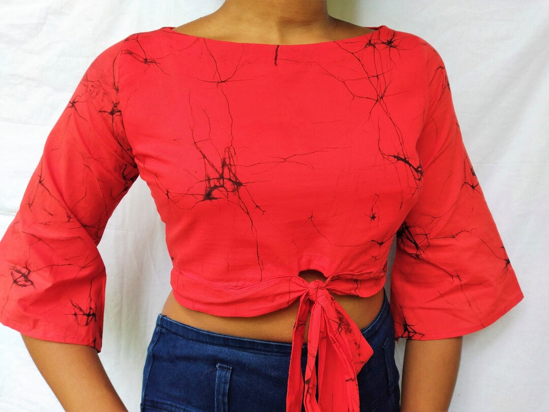 Batik Crop Top Tie Front 100% Cotton - Etsy