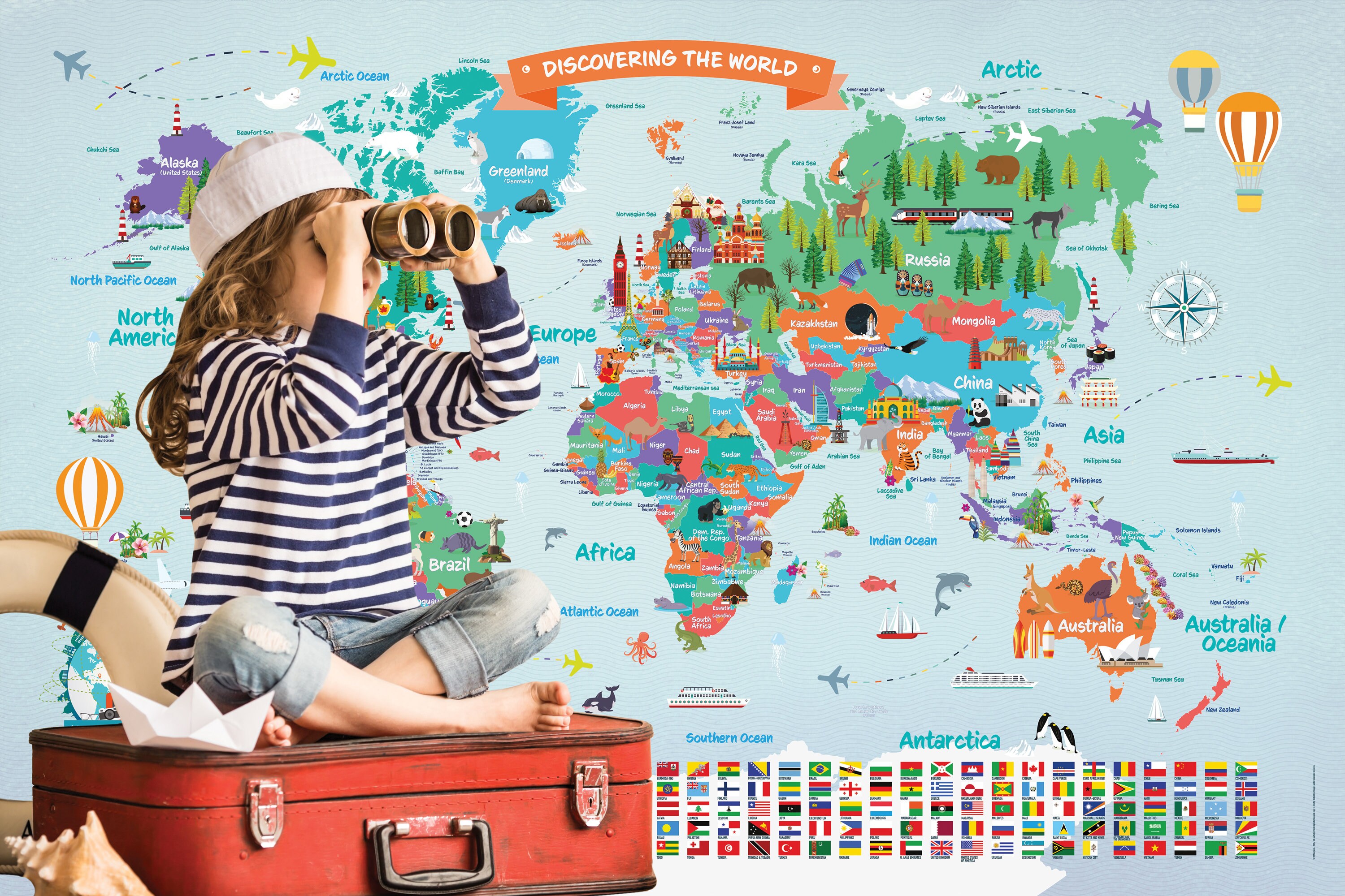 World Map Poster for Kids Large Educational World Map Illustrated Wall ...