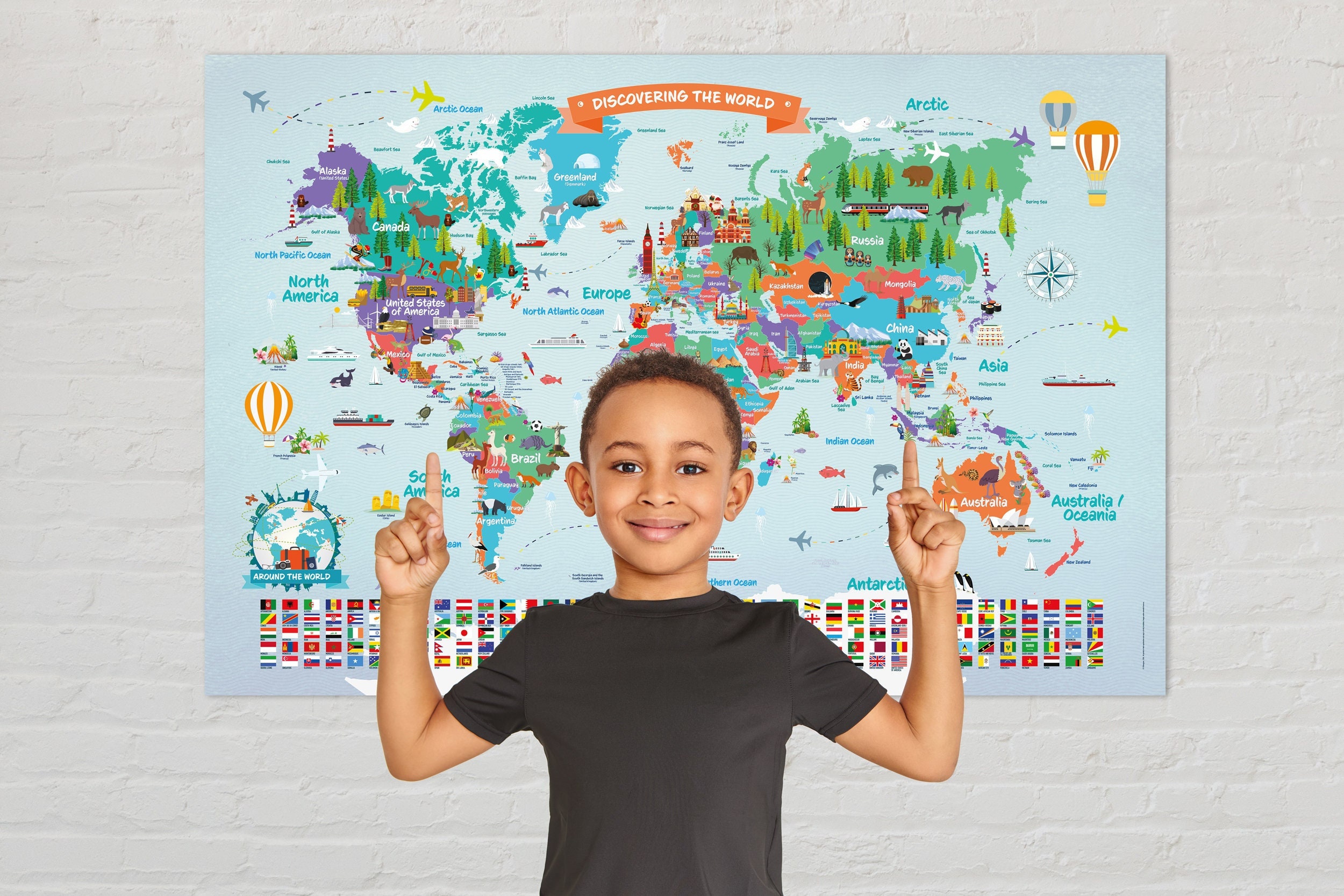 World Map Poster for Kids Large Educational World Map Illustrated Wall ...
