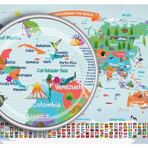 World Map Poster for Kids Large Educational World Map Illustrated Wall ...