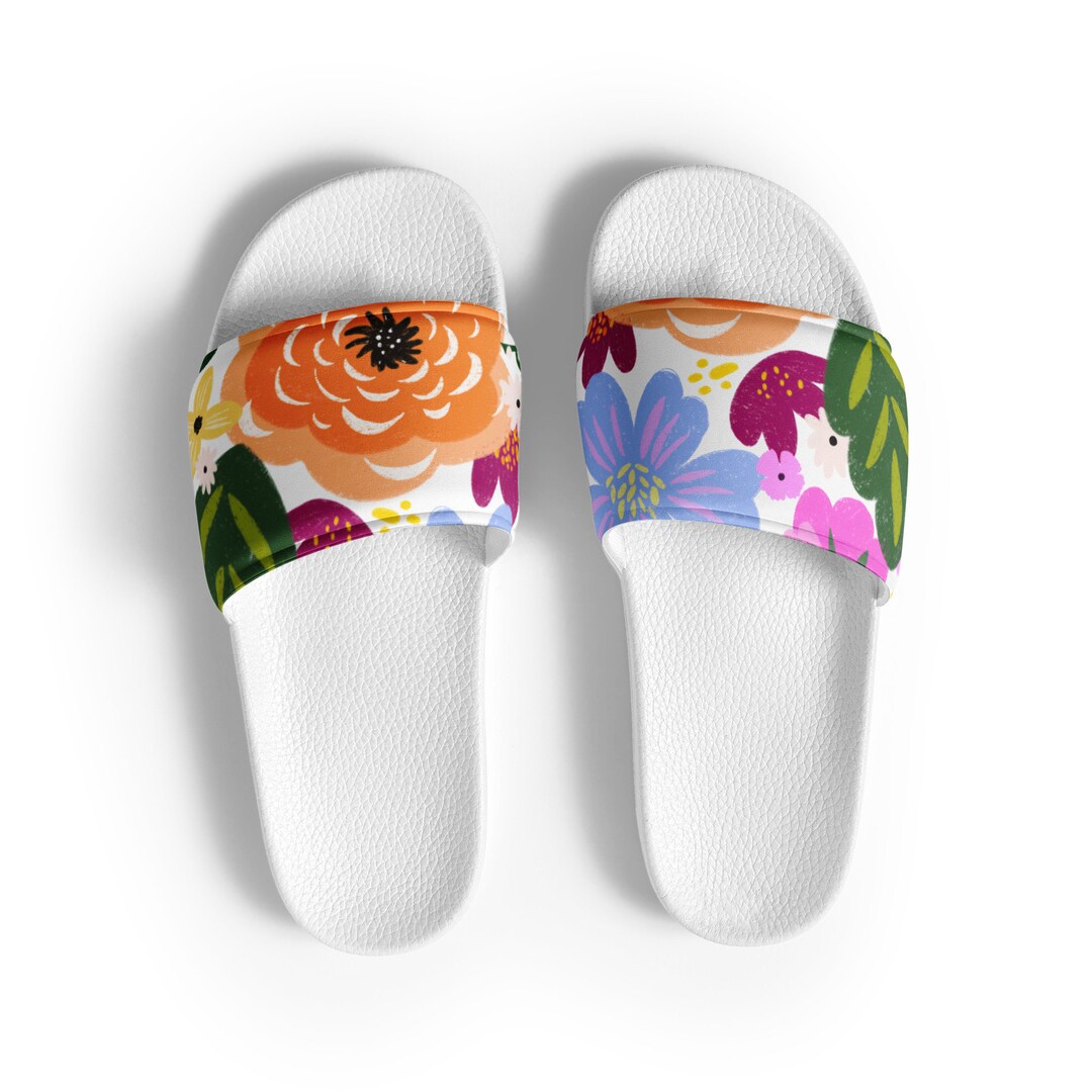 Women's Slides Floral Pattern Botanical Design Bright Colours Summer ...