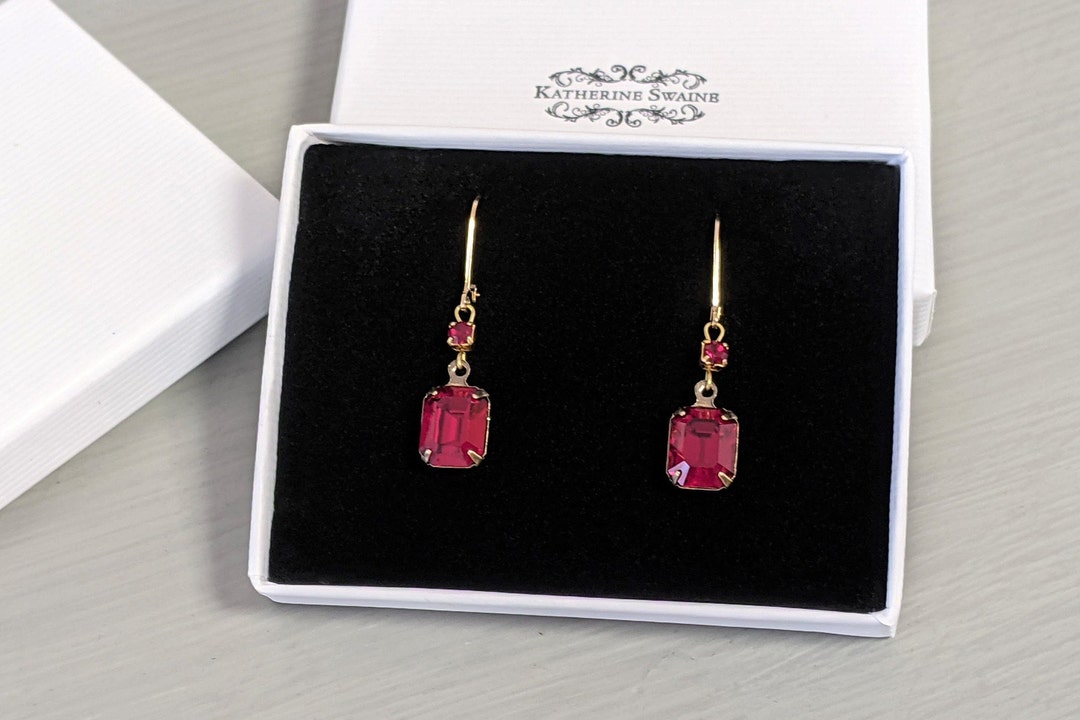 Ruby/siam and Gold Lever Back Earrings, Ruby Earrings, Vintage Earrings ...
