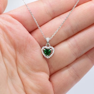 Emerald Green and Silver Heart Necklace With Embellished Pendant, Heart ...