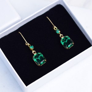 Emerald Green and Gold Earrings, Emerald Earrings, Vintage Earrings ...