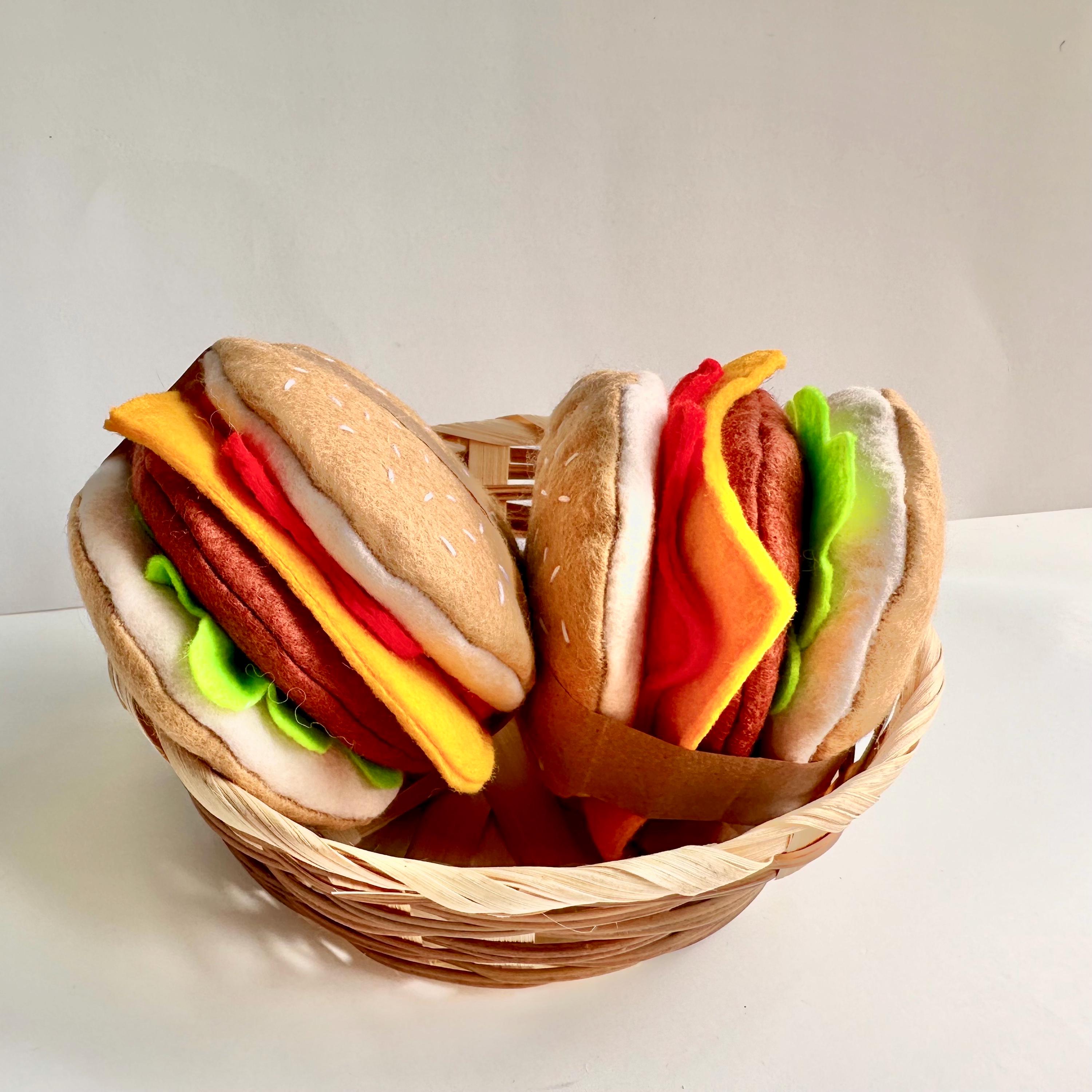 Felt Burger, Cheeseburger Play Food, Hamburger Toy, Felt Sandwich Set ...